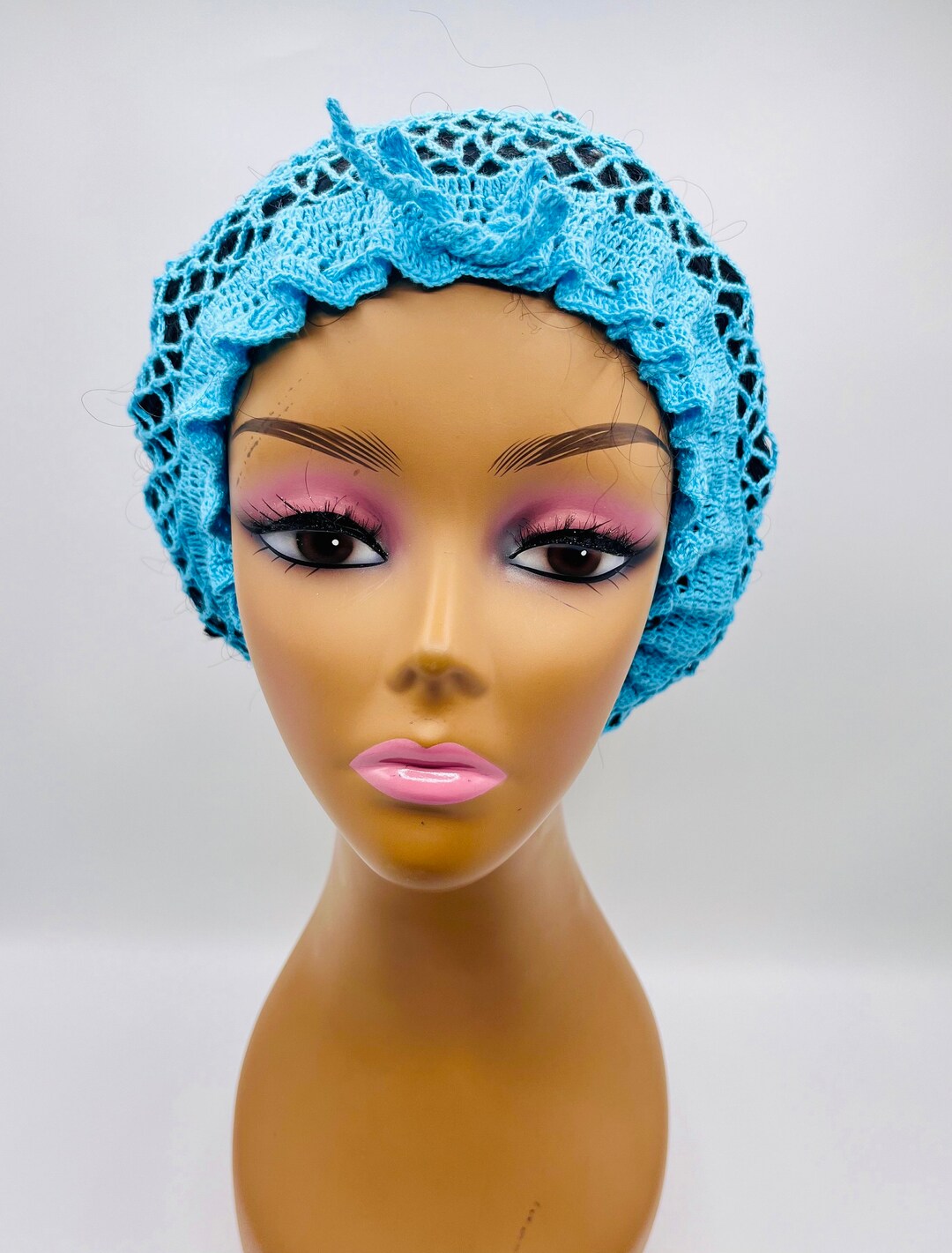Elegant Blue Hair Net, Crochet Hair Net Snood, Blue Hair Snood, Hair ...