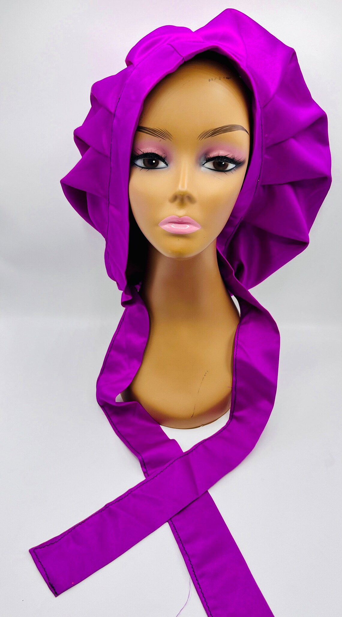 Extra Large Purple Satin Bonnet: Adjustable Tie, Protective Hair Wrap ...