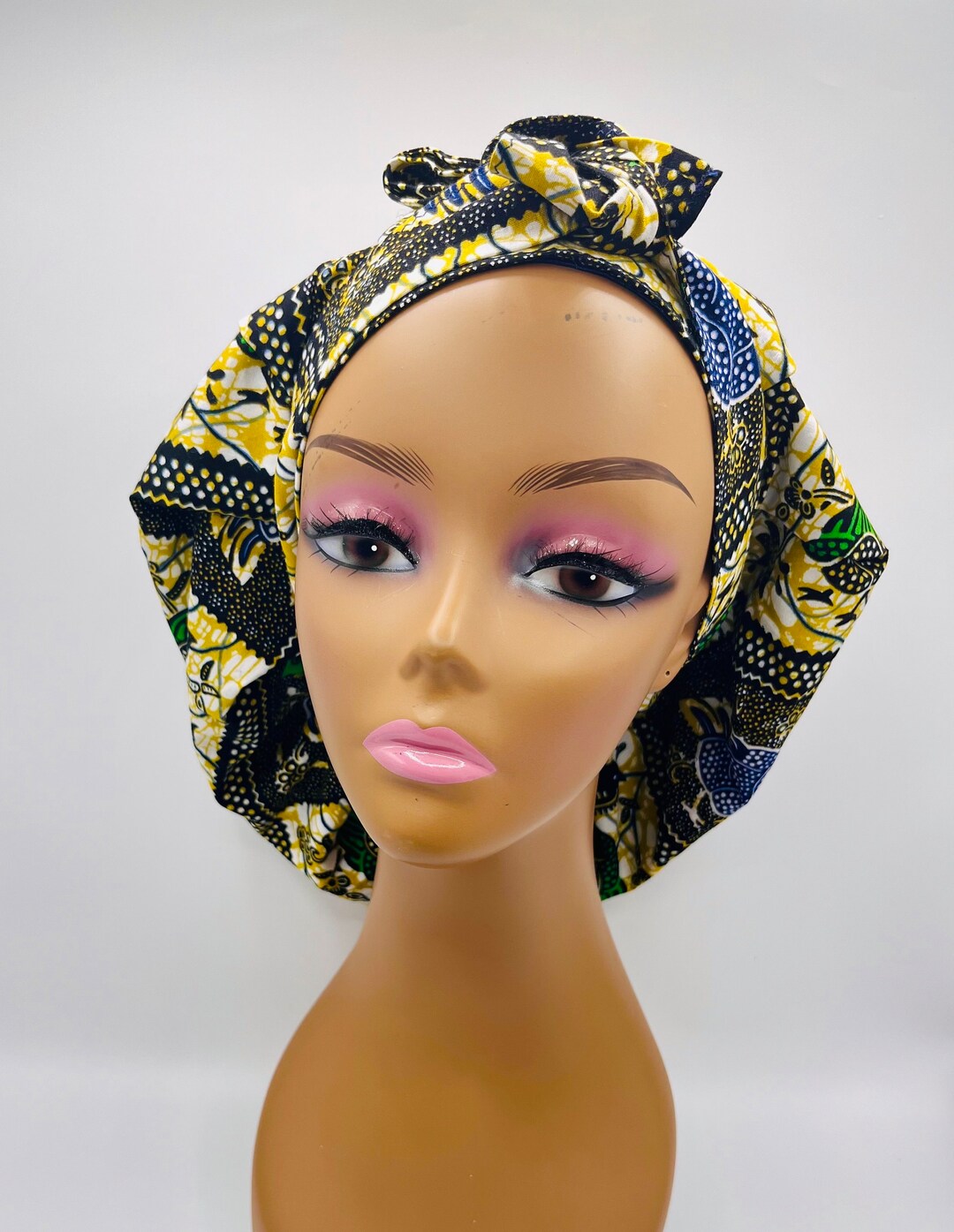 Ankara Bonnet Satin Lined Adjustable Tie Protective Cap, African Head ...