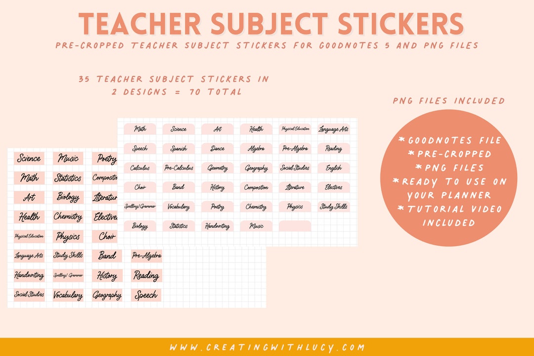 Teacher Subject Stickers for Goodnotes | Digital Planner (PNG) - Etsy