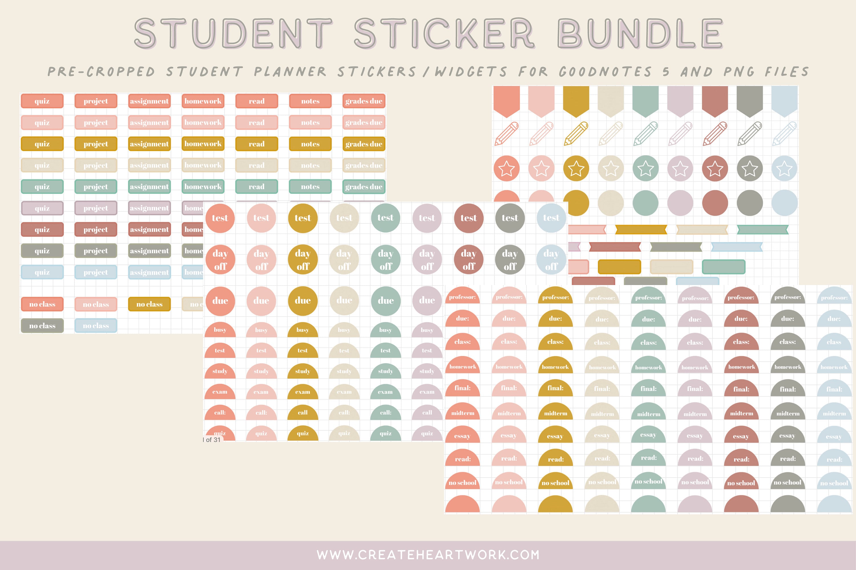 Digital Student Planner Stickers | Goodnotes, PNG (digital Download) - Etsy