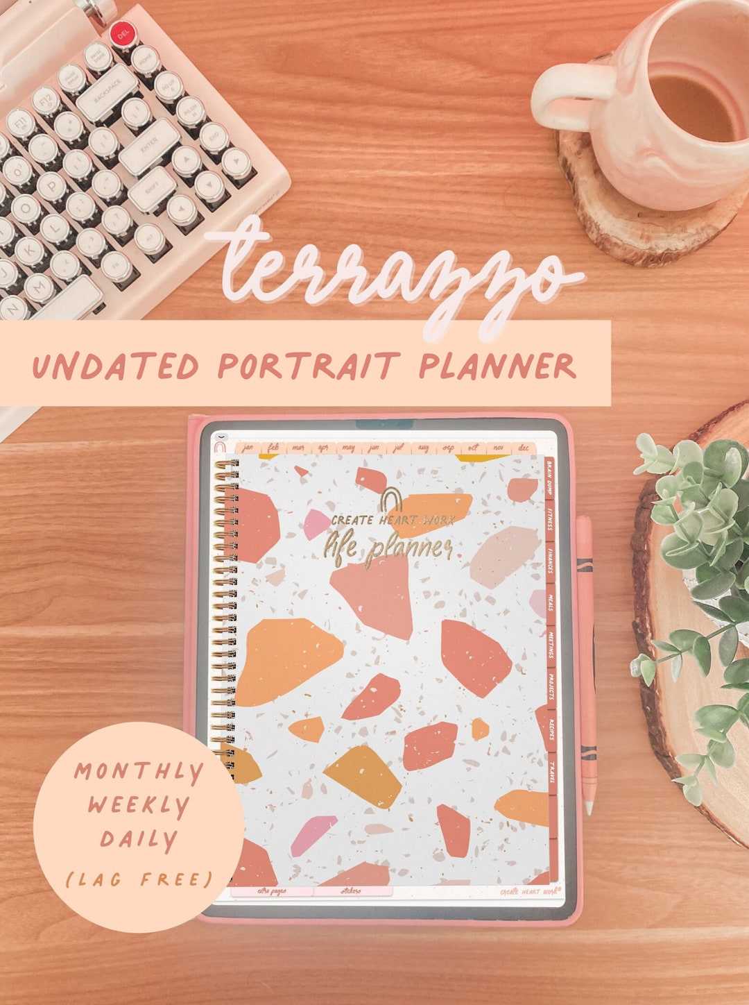 Undated Portrait Digital Planner Natural Terrazzo Digital Planner ...