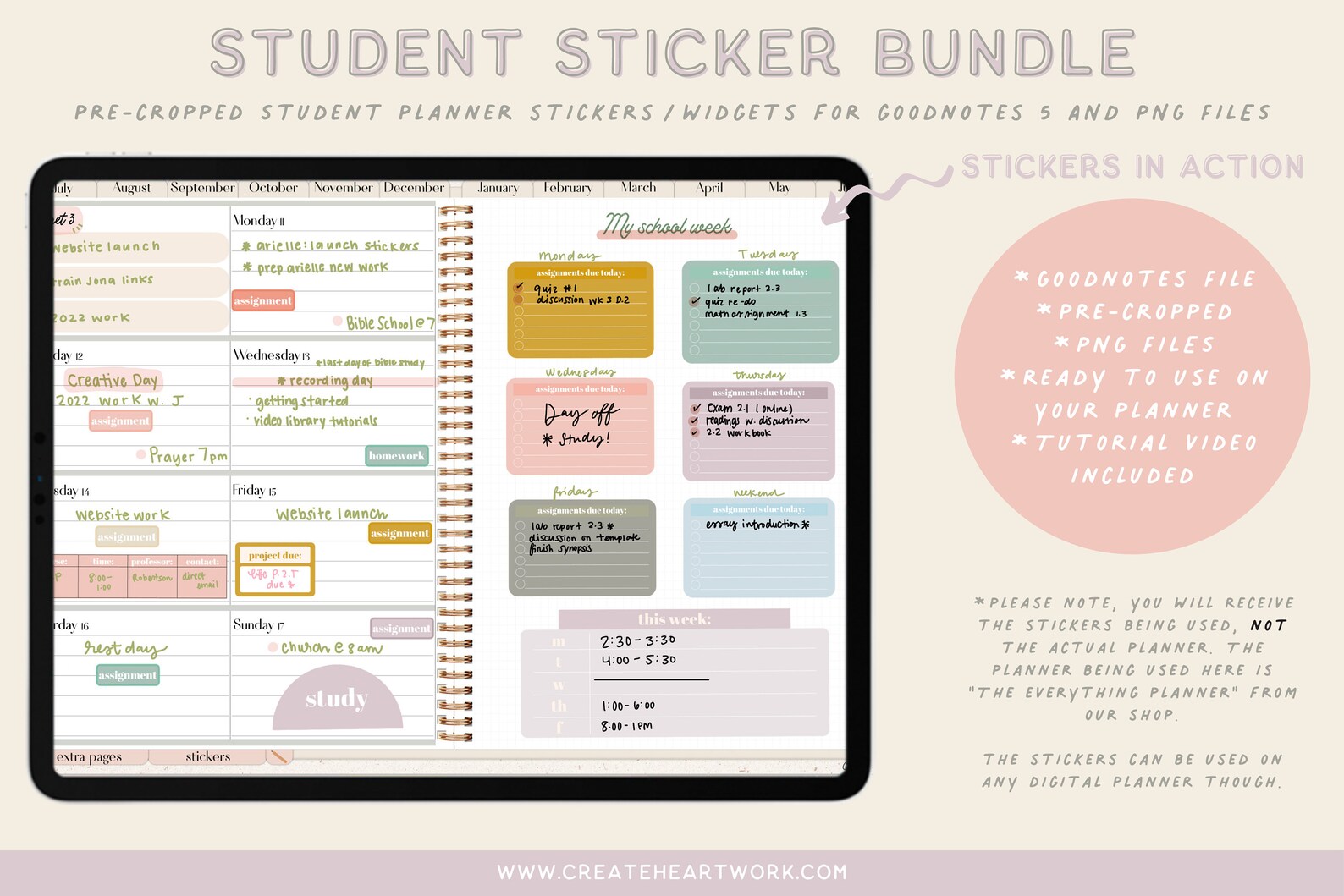 Digital Student Planner Stickers | Goodnotes, PNG (digital Download) - Etsy