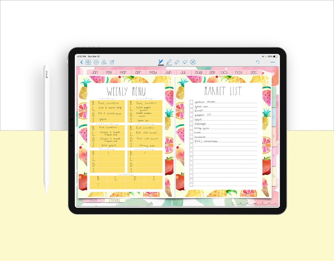 Meal Prep / Market List Template for Digital Planning Meal | Etsy