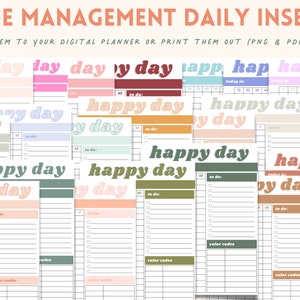 Time Management Daily Inserts | Digital Planner Templates (PDF & PNG ...