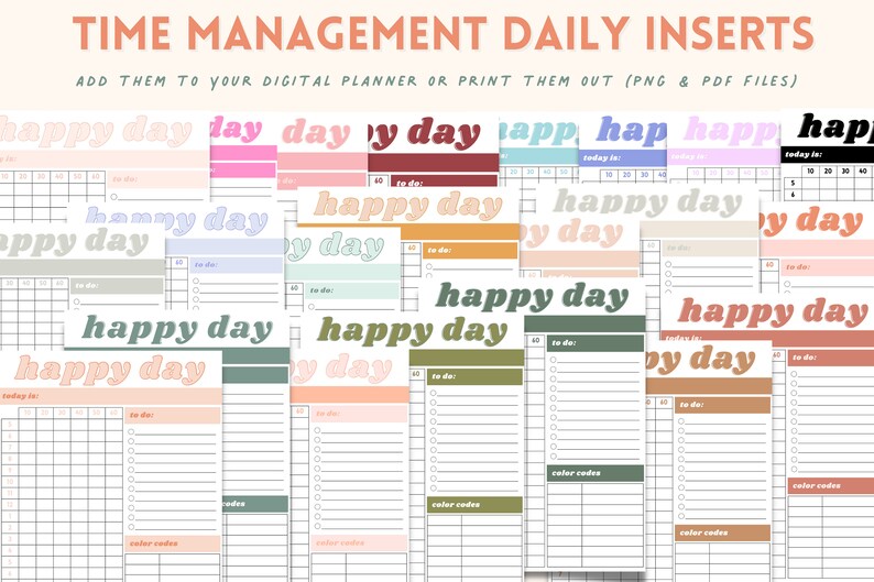 Time Management Daily Inserts | Digital Planner Templates (PDF & PNG ...