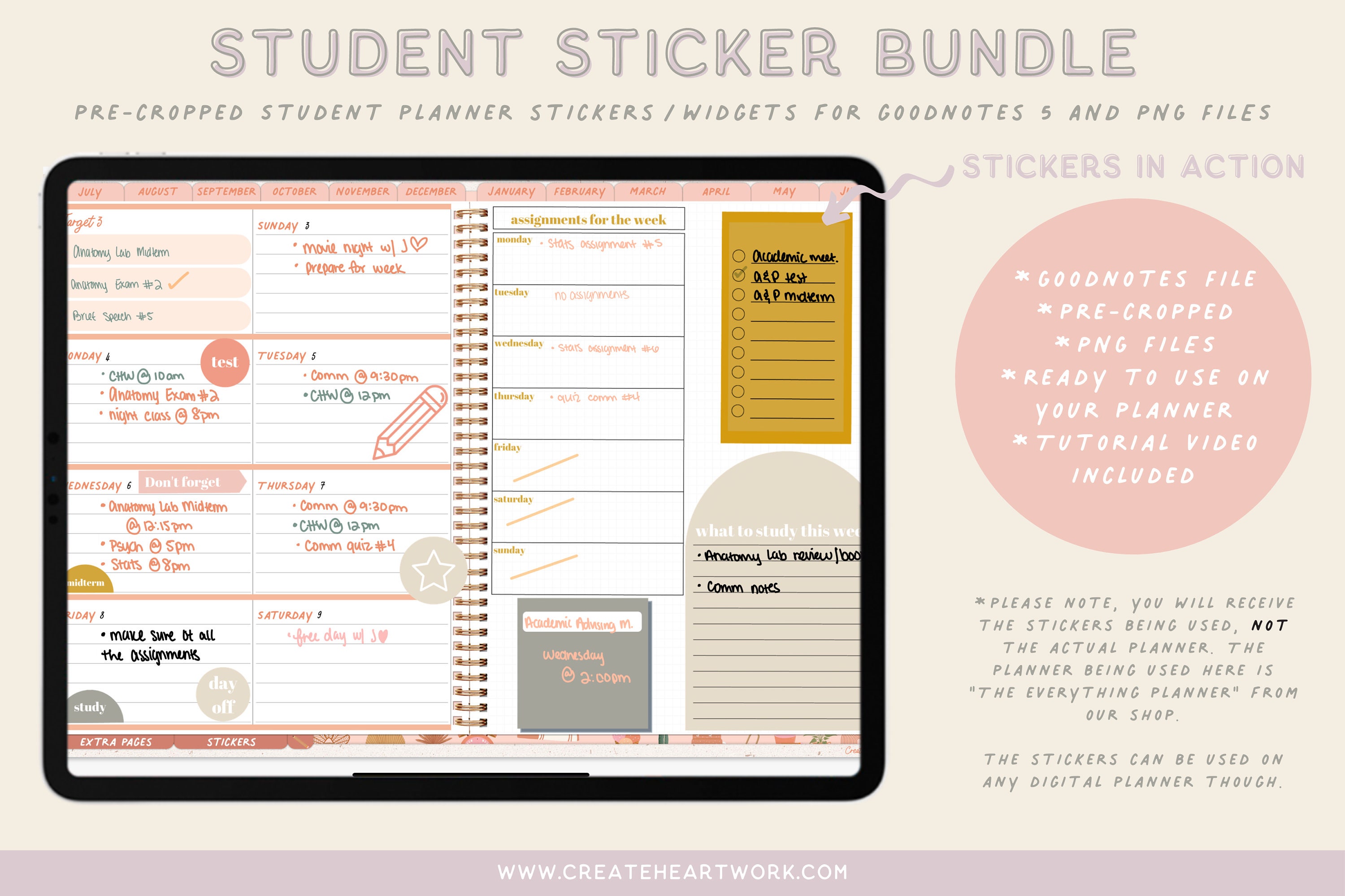 Digital Student Planner Stickers | Goodnotes, PNG (digital Download) - Etsy