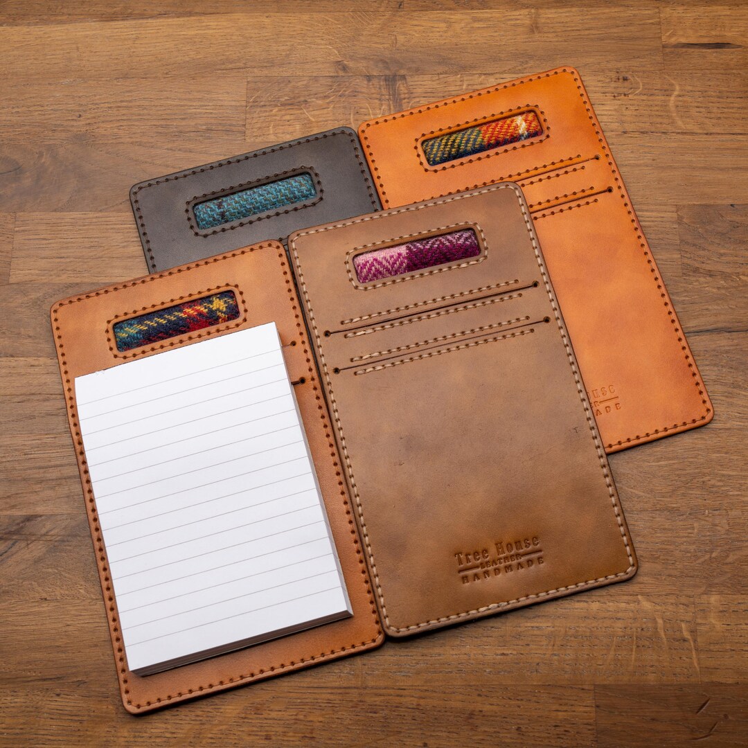 Personalized Leather To-do List Holder: Harris Tweed Magnetic Memo Pad ...