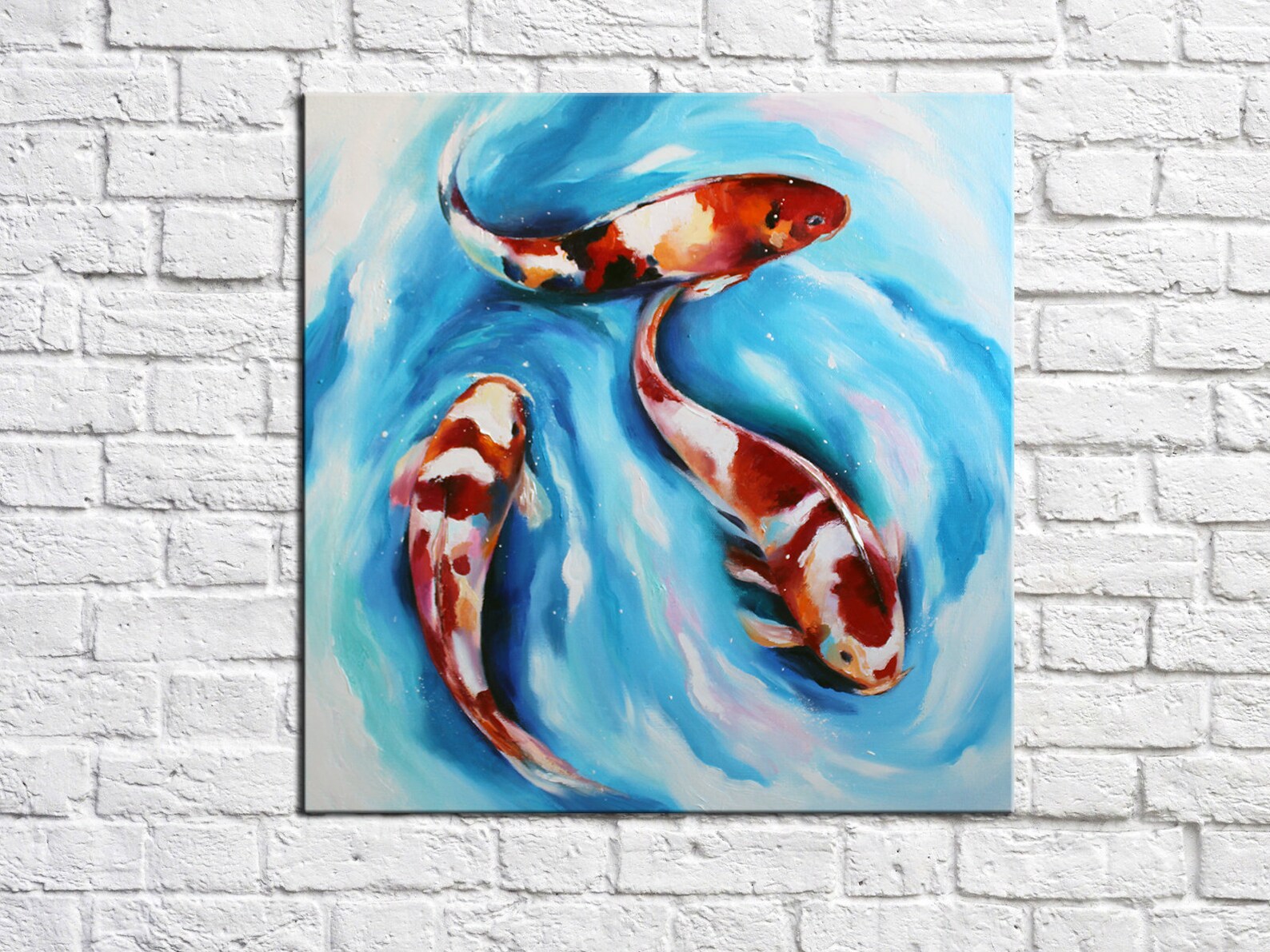 Koi fish oil painting on canvas Carp original art 20/20 inch. | Etsy
