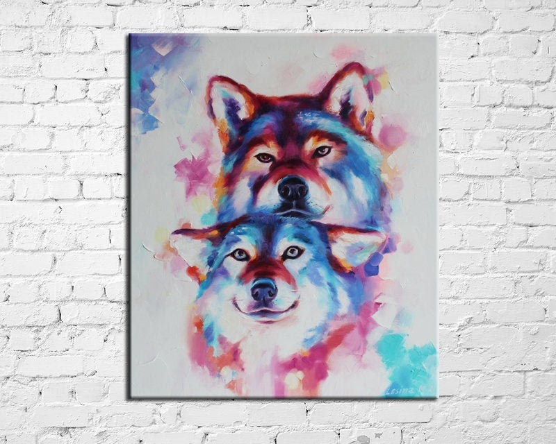 Wolves oil painting Wolf wall art on canvas Colorful animals | Etsy