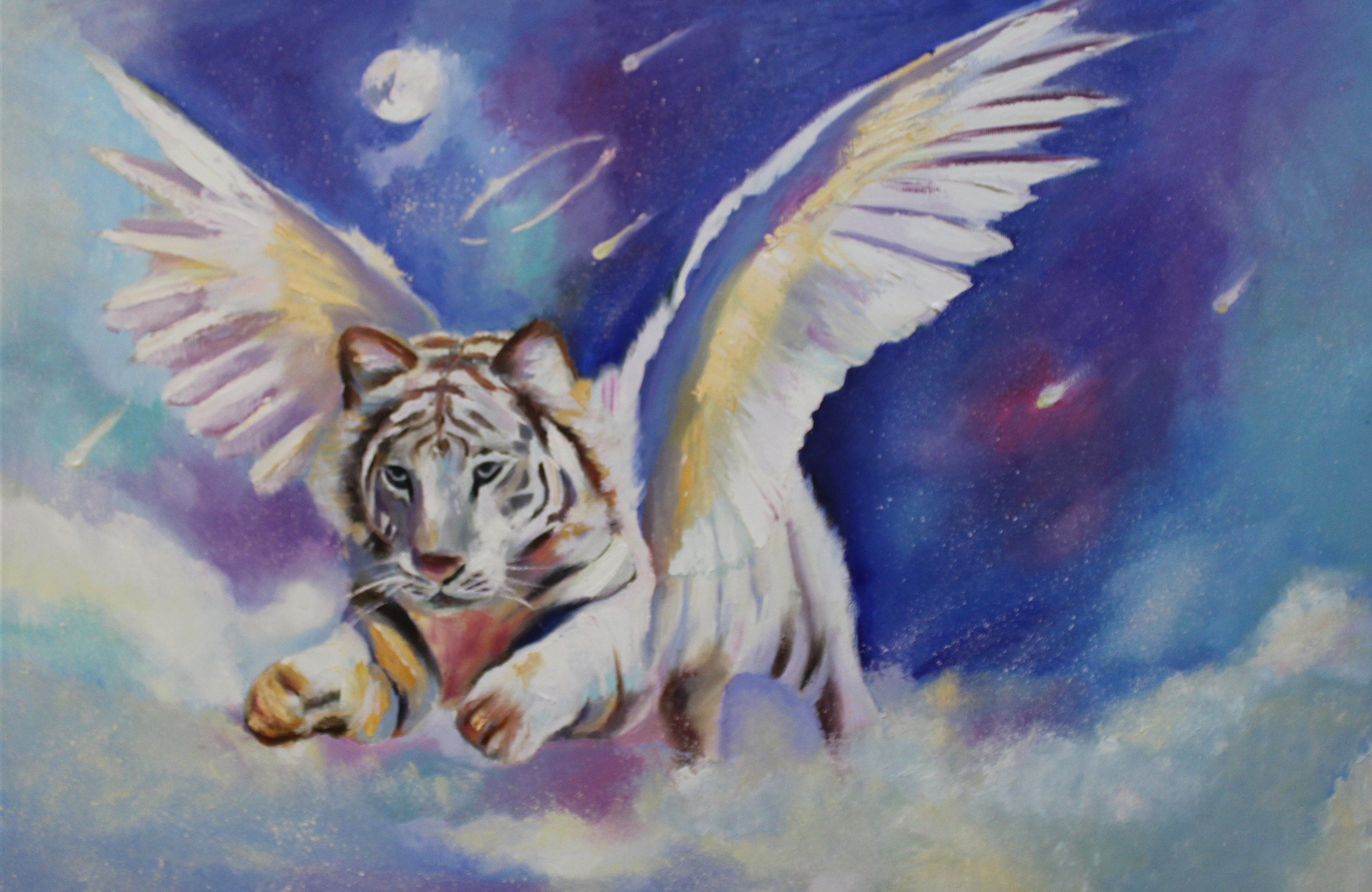 Tigre blanco pintura al óleo lienzo Angel Tiger con alas Tigre | Etsy