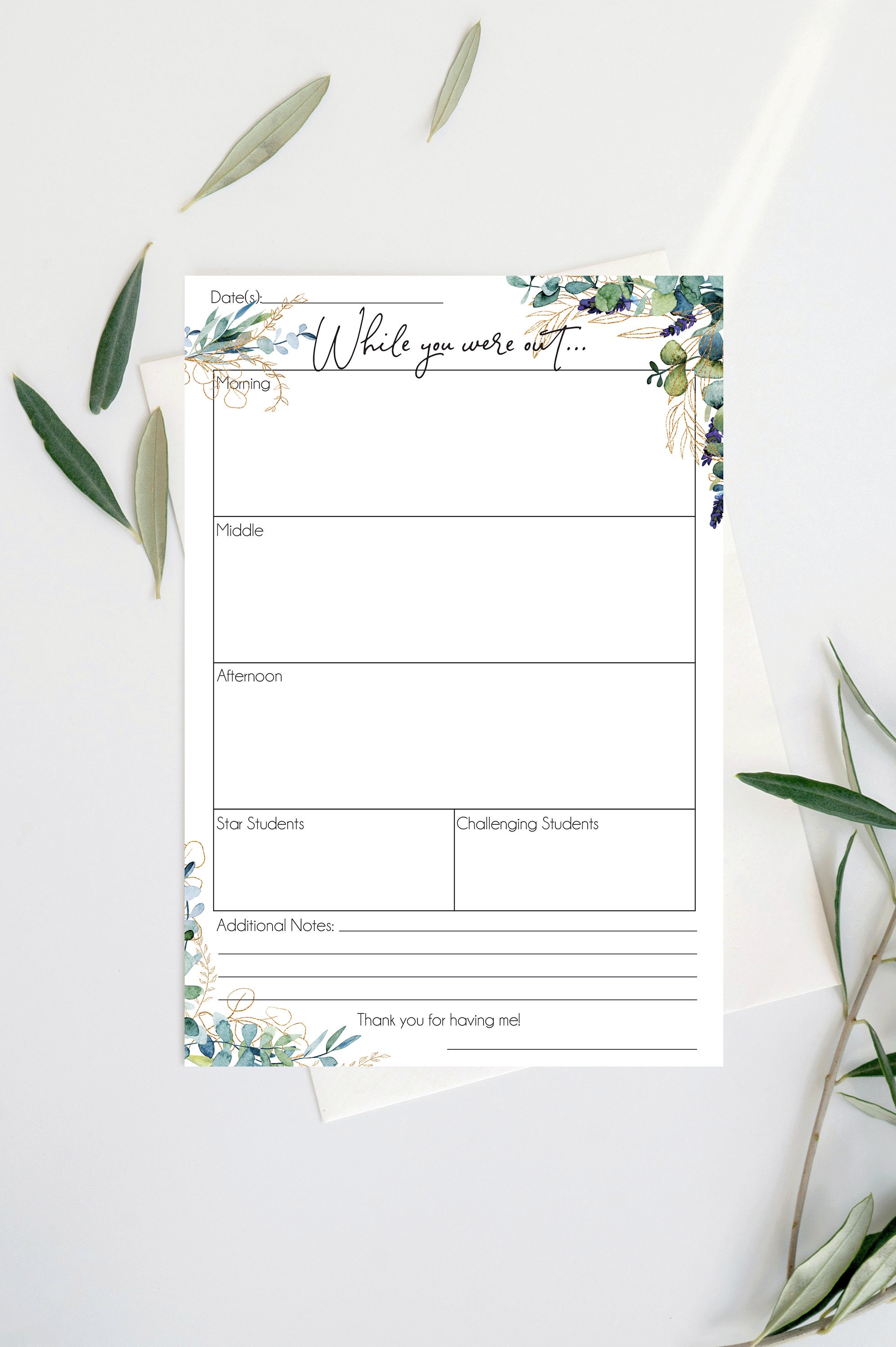 Eucalyptus Relief Teacher Day Feedback, Substitute Teacher Feedback ...