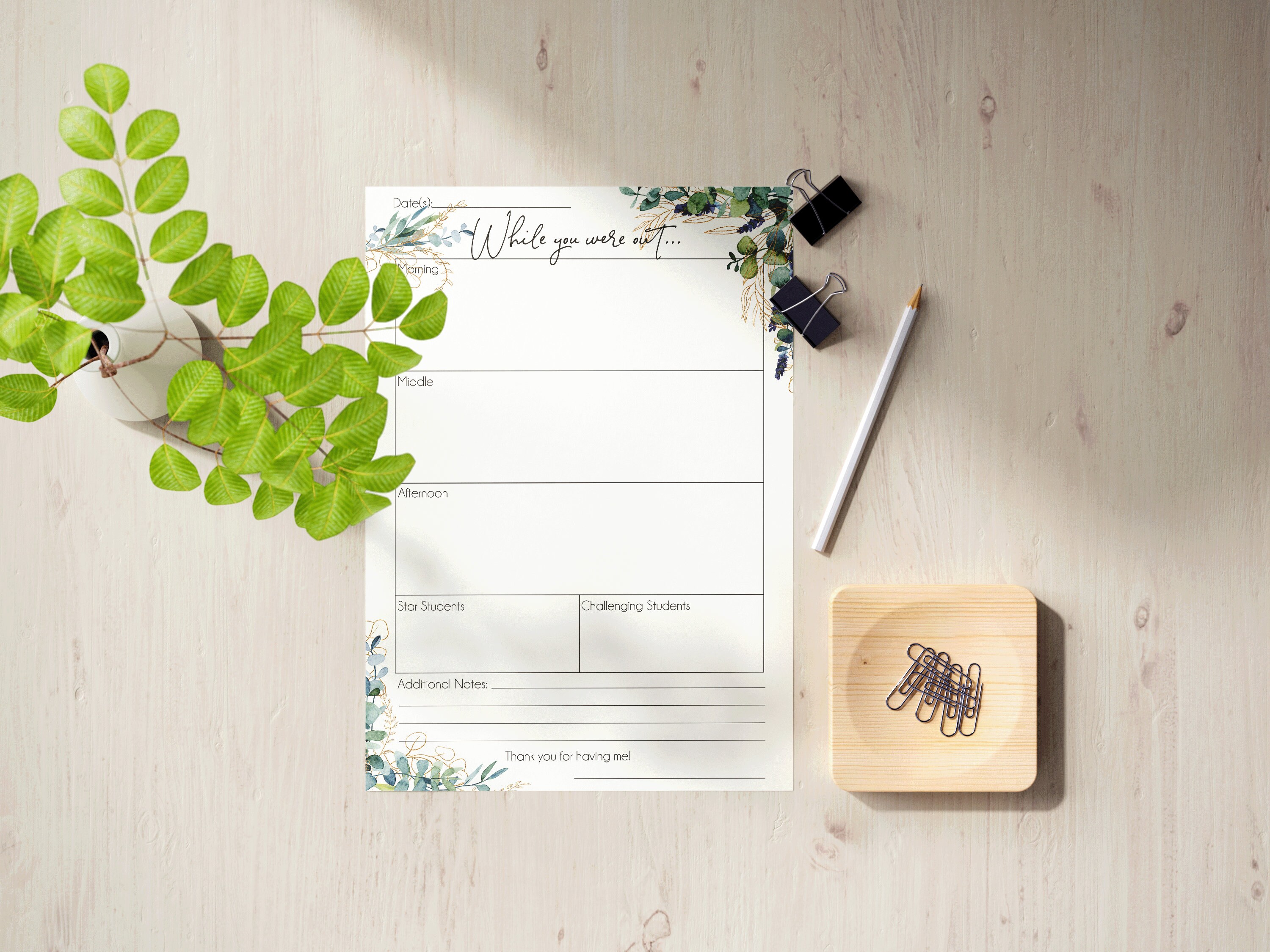 Eucalyptus Relief Teacher Day Feedback Substitute Teacher - Etsy