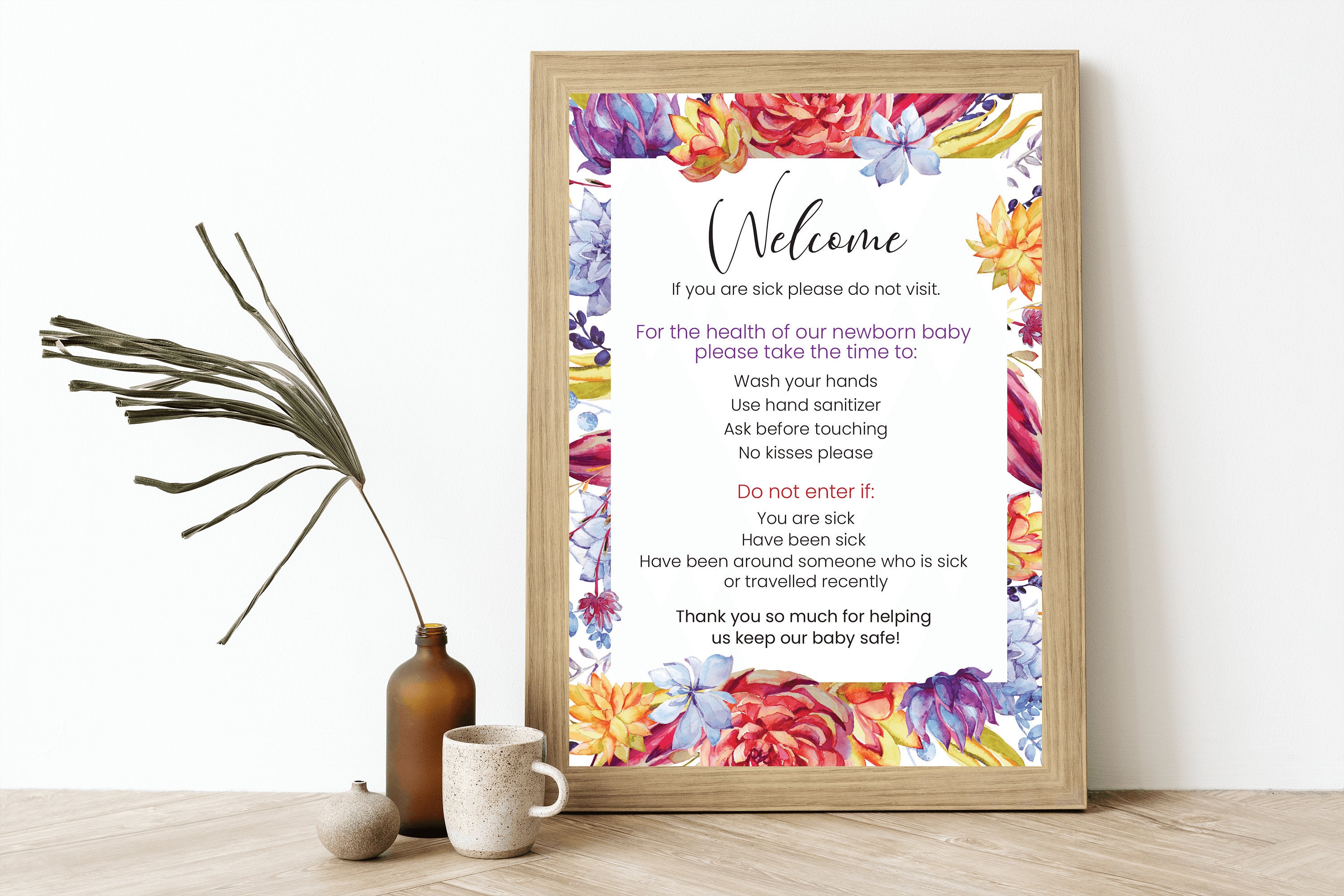 Paper & Party Supplies newborn germ stopper sign rules for visiting ...