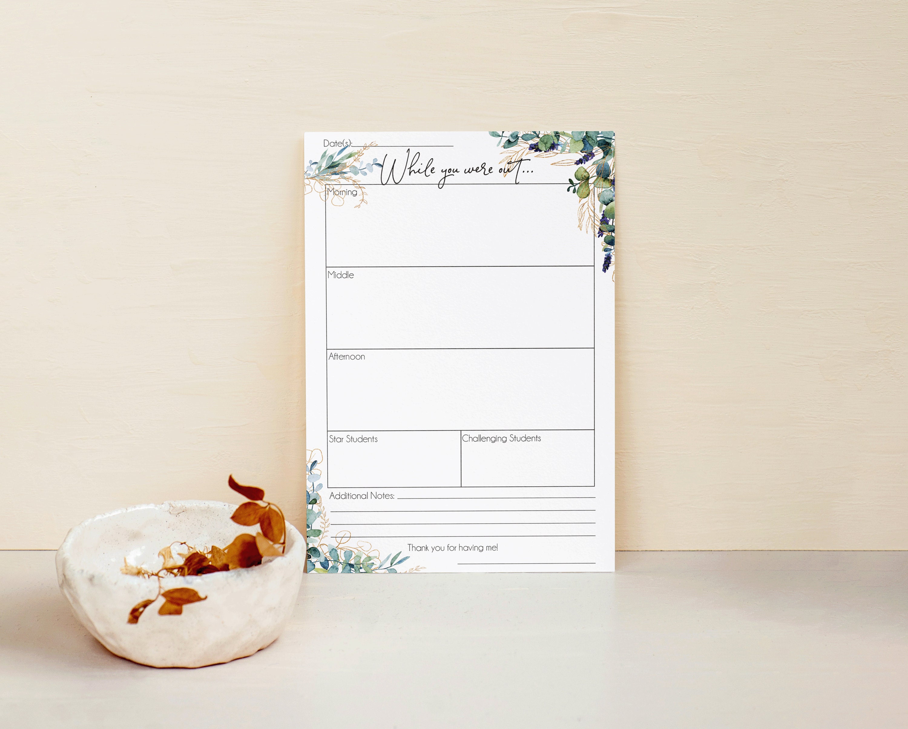 Eucalyptus Relief Teacher Day Feedback, Substitute Teacher Feedback ...