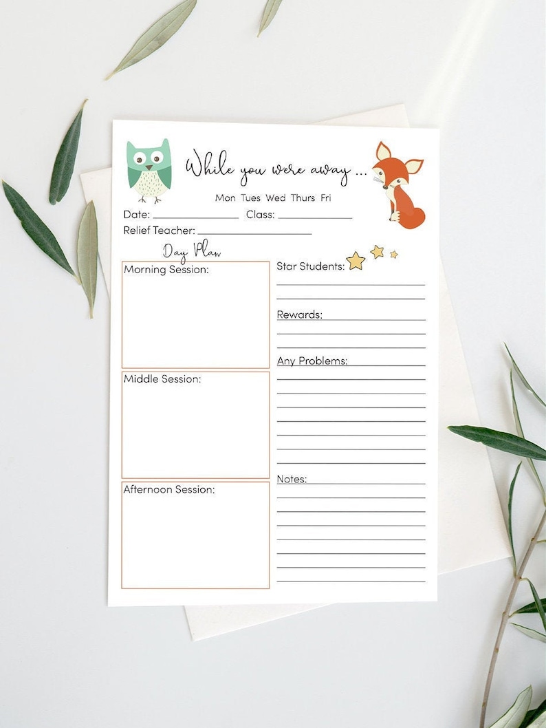 Relief Teacher Day Feedback, Substitute Teacher Feedback, Casual ...