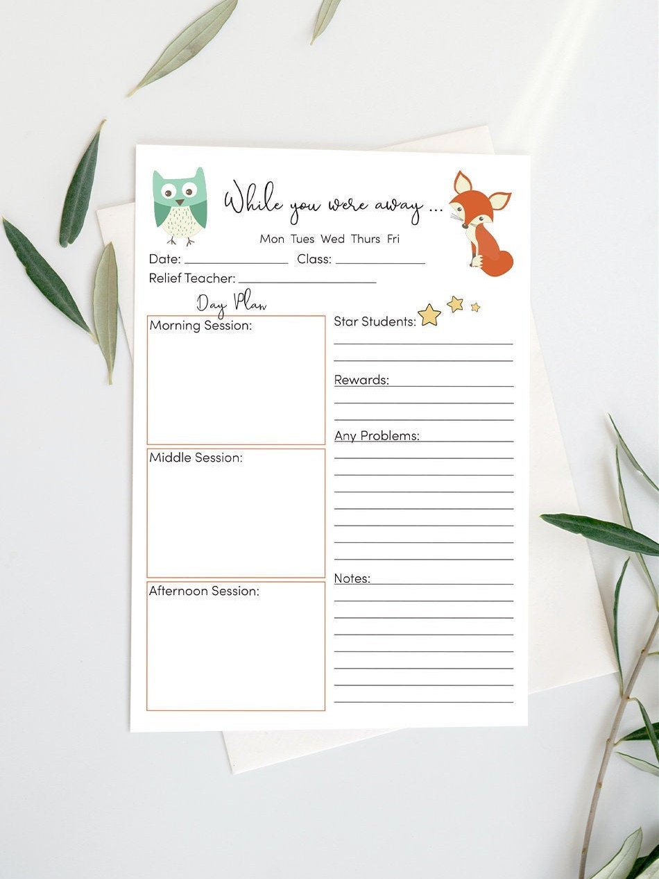 Relief Teacher Day Feedback, Substitute Teacher Feedback, Casual ...