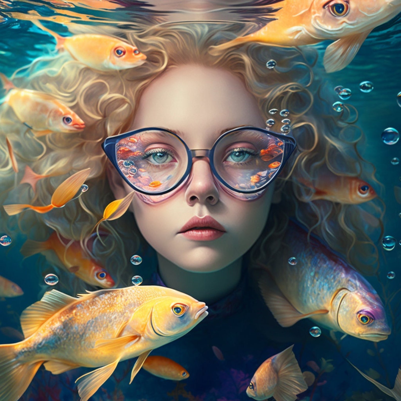 Wall Painting for the Interior girl and Fish - Etsy