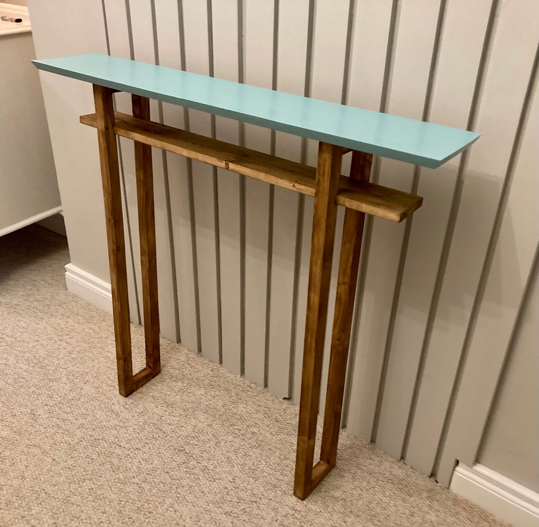 Modern Minimalistic Narrow Console Table With Shelf. Teal / Antique ...