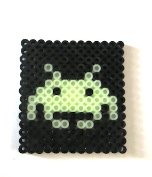 Perler Beads Set of 6 Glow in the Dark Space Invaders Coasters - Etsy