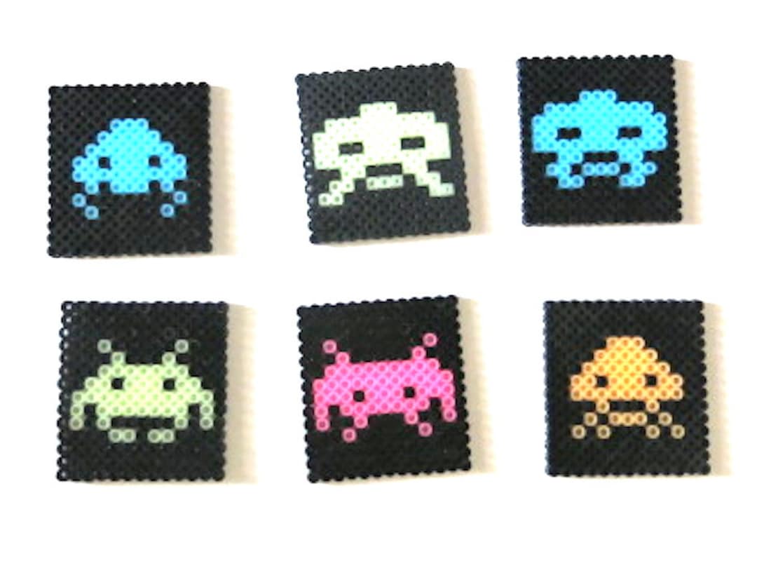 Perler Beads Set of 6 Glow in the Dark Space Invaders Coasters - Etsy
