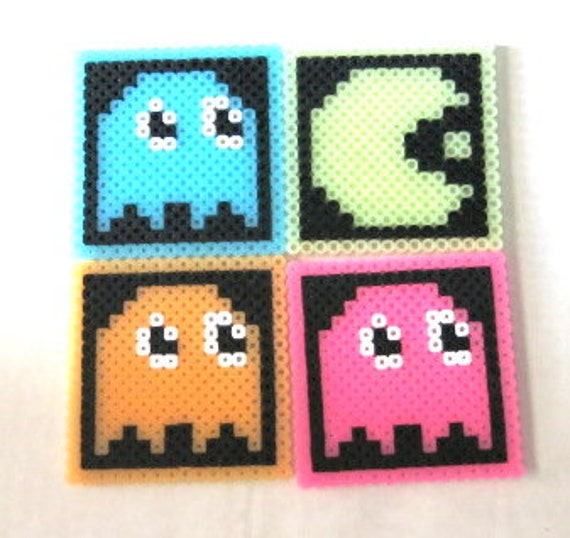 Perler Beads Set of 4 Glow in the Dark Pac Man Coasters | Etsy