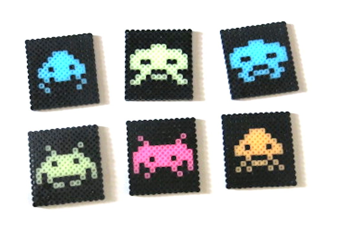 Perler Beads Set of 6 Glow in the Dark Space Invaders Coasters - Etsy