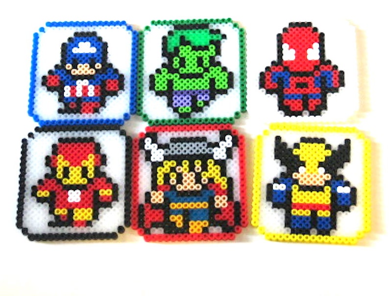 Perler Beads Set of 6 Avengers Coasters or Magnets - Etsy
