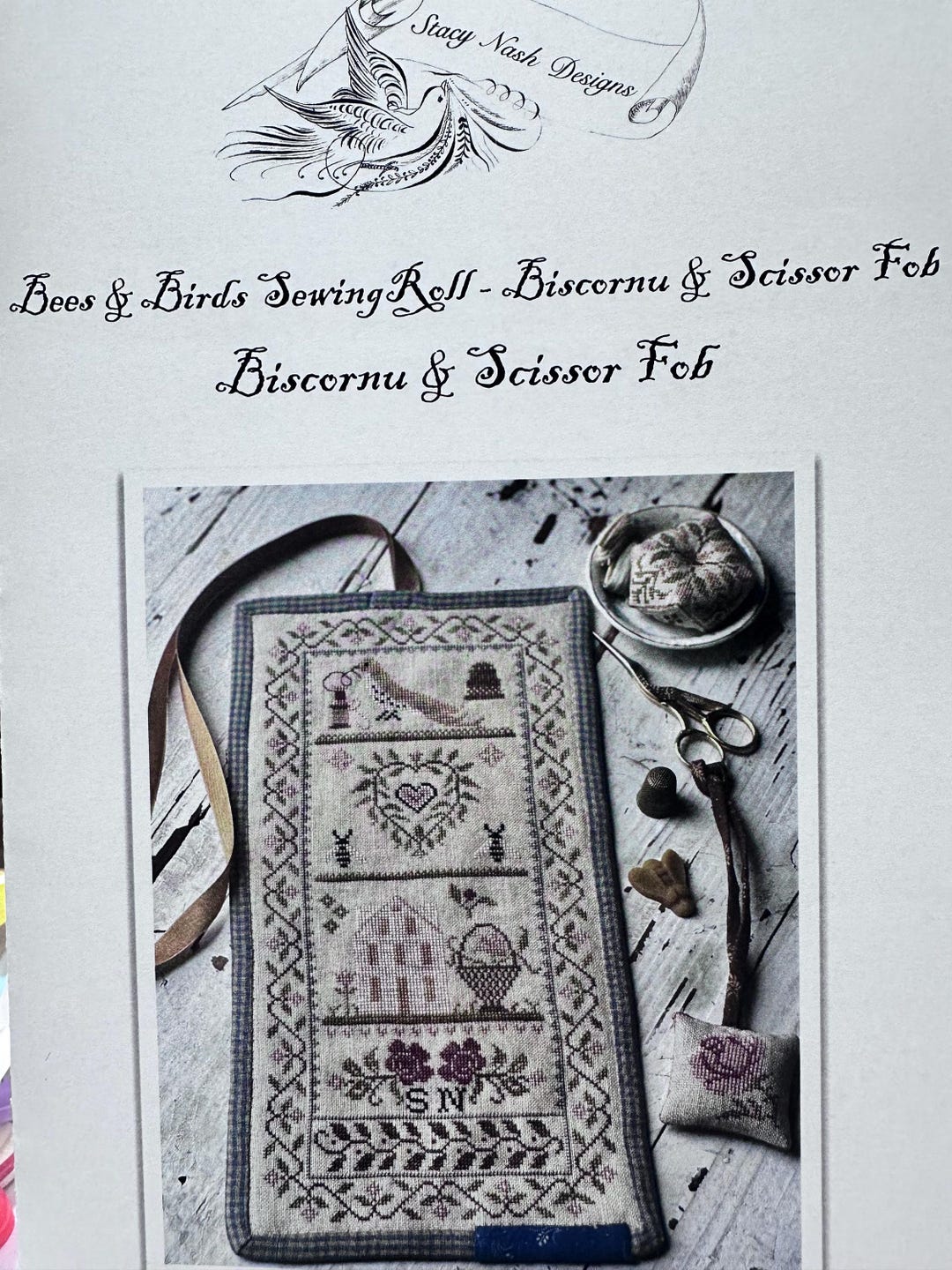 Stacy Nash Designs Bees and Birds Sewing Roll - Biscornu & Scissor Fob ...