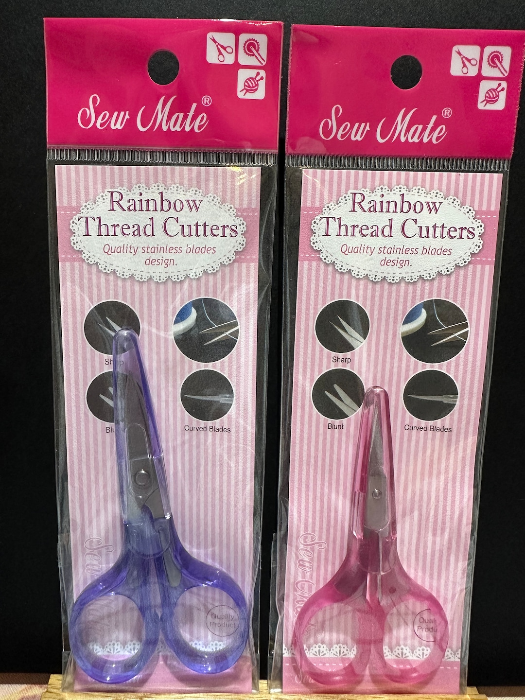 Sew Mate Scissors Rainbow Thread Cutters Purple Curved 3 3/4 Pink Non ...