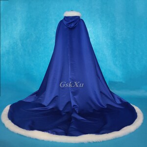 Royal Blue Satin Bridal Cape Pageant Train 88-inch Wedding Cloak Hooded ...