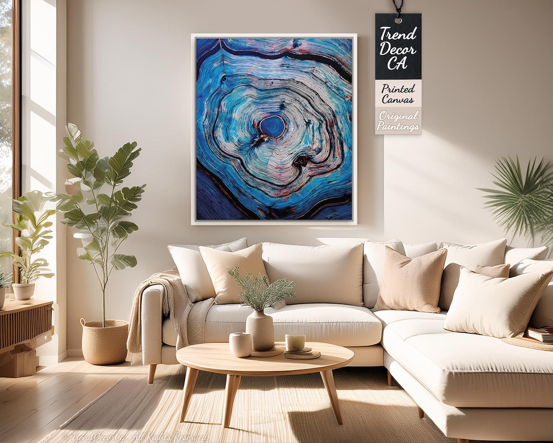 Blue Tree Ring Framed Wall Art Abstract Colorful Tree Ring Wall Decor ...