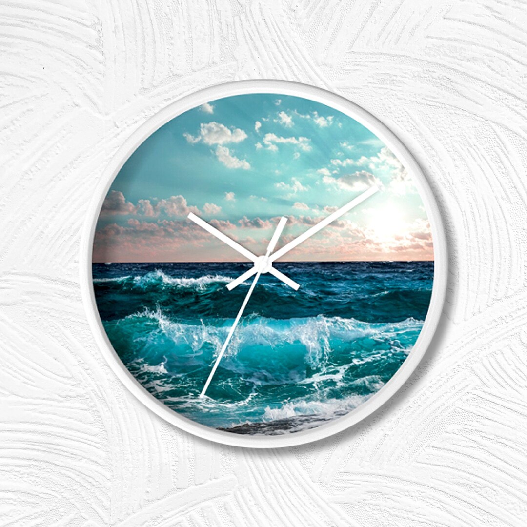 Sea Waves Wall Clock, Tropical Beach Home Decor, Modern Minimal Trendy ...