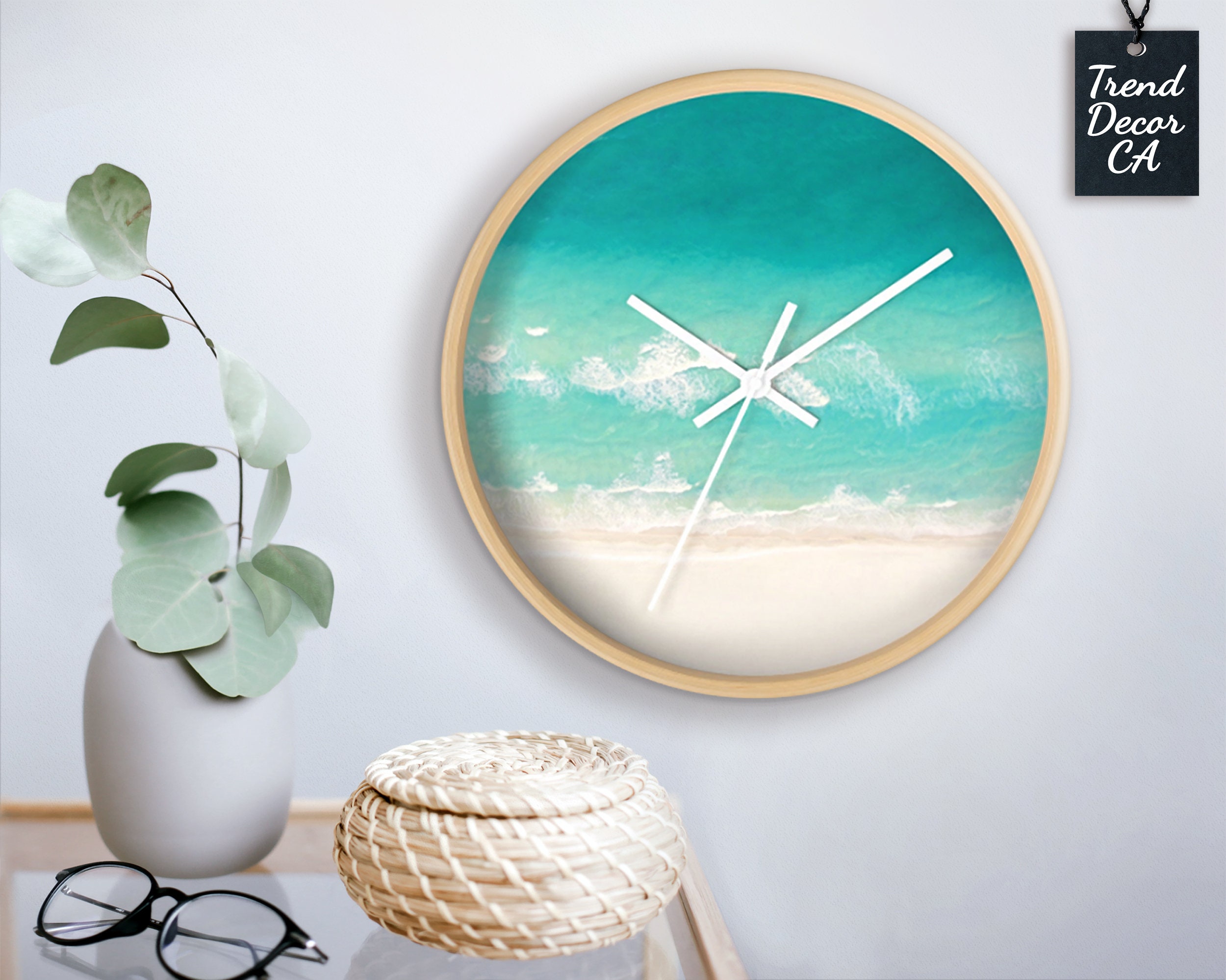 Nautical Wall Clock Turquoise Coast, Tropical Beach House Decor, Modern ...