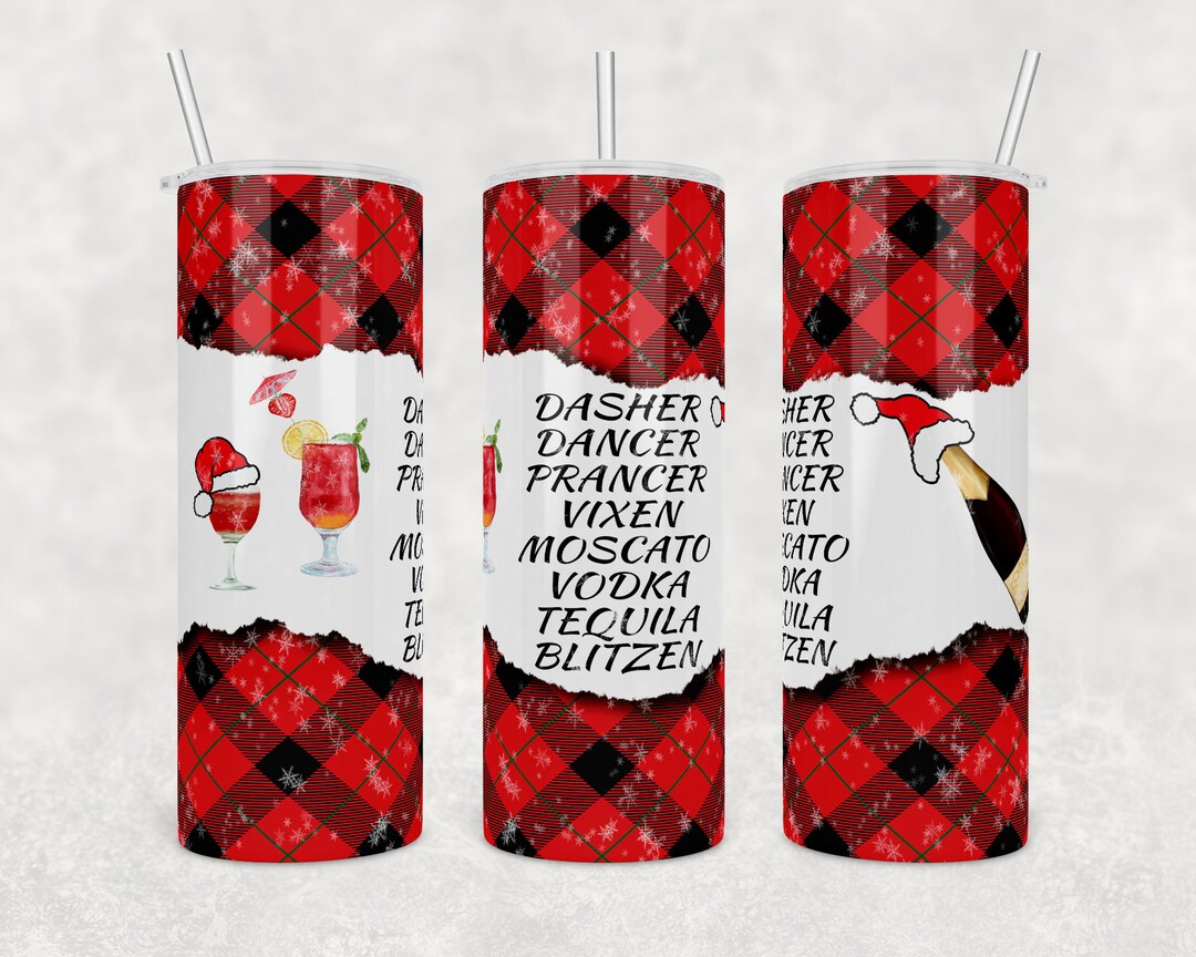 Christmas Drink With Dasher, Dancer and Vodka | Plaid | 20 Oz Skinny ...