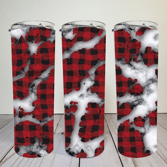 Buffalo Plaid Torn Marble 20 Oz Skinny Red Plaid PNG | Etsy
