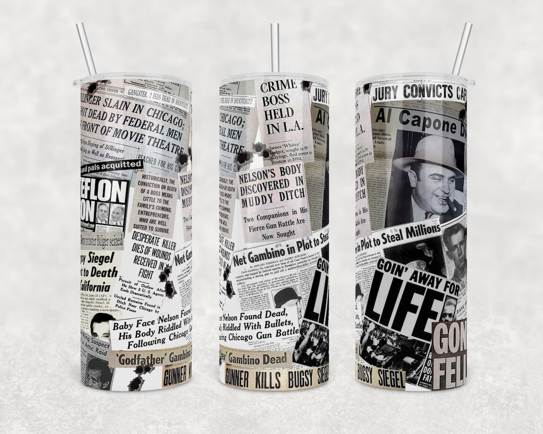 The Mafia and Mobsters Newspaper Stories | 20 Oz Skinny Tumbler Wrap ...