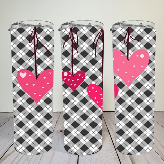 Plaid Valentine Heart Strings 20oz Skinny Tumbler digital | Etsy