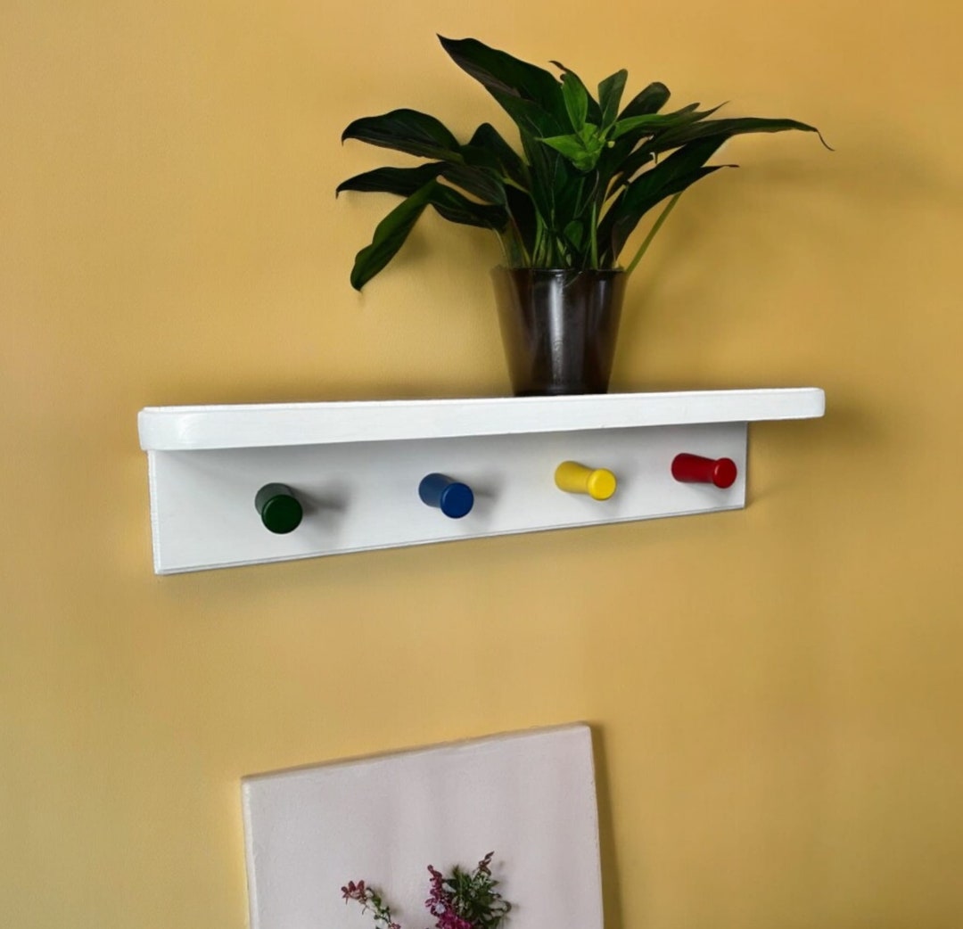 Handmade Wooden Coat Hooks With Shelf: Multi-coloured Pegs, Children's ...
