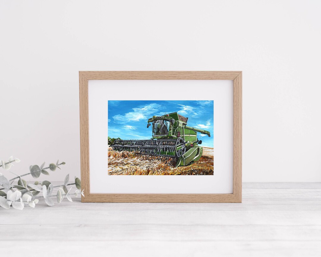 John Deere Combine Harvester Mounted Art Print, Perfect Gift for ...
