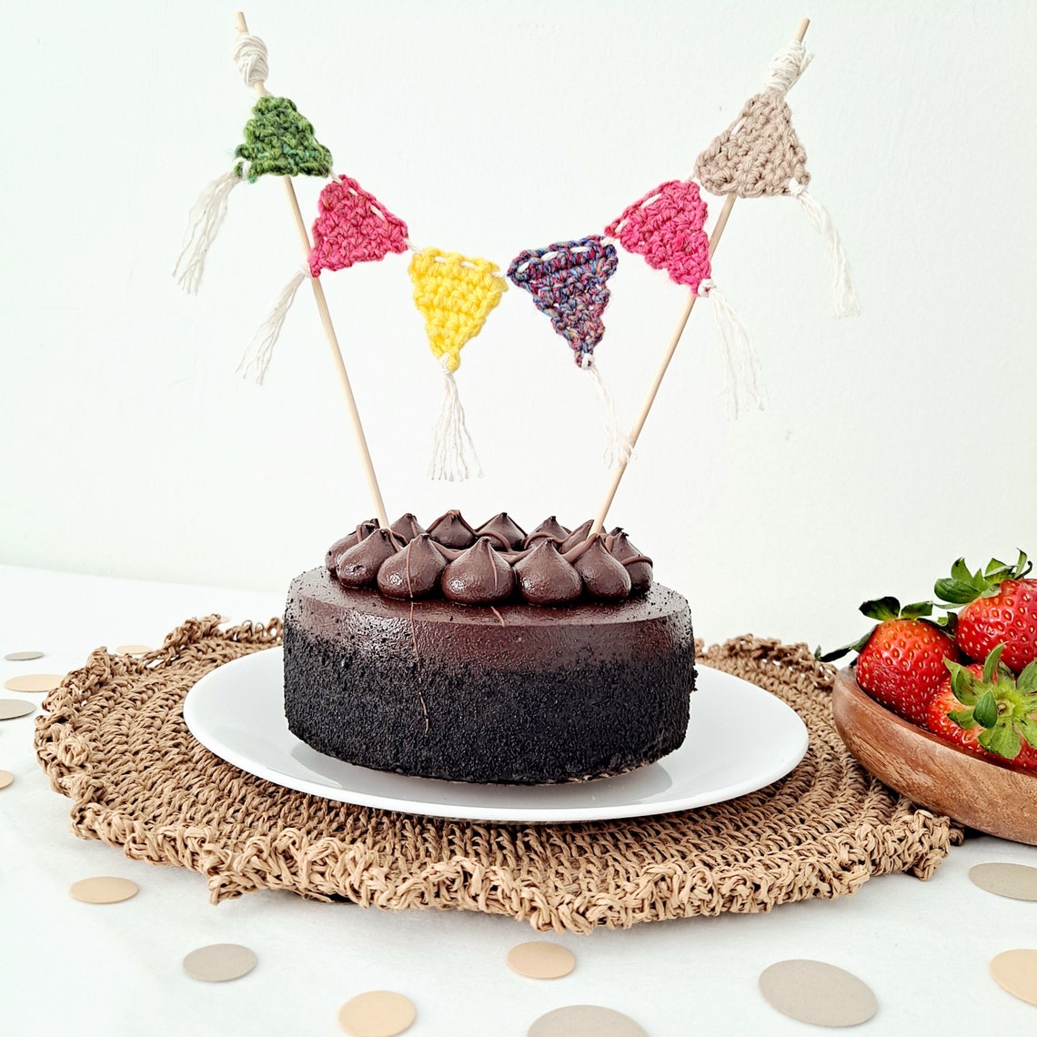 Cake Topper Boho Topper Crochet Mini Garland Personalized Cake Topper ...