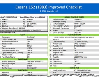 Cessna 152 1983 Improved Checklist for Pilots Art & Collectibles ...