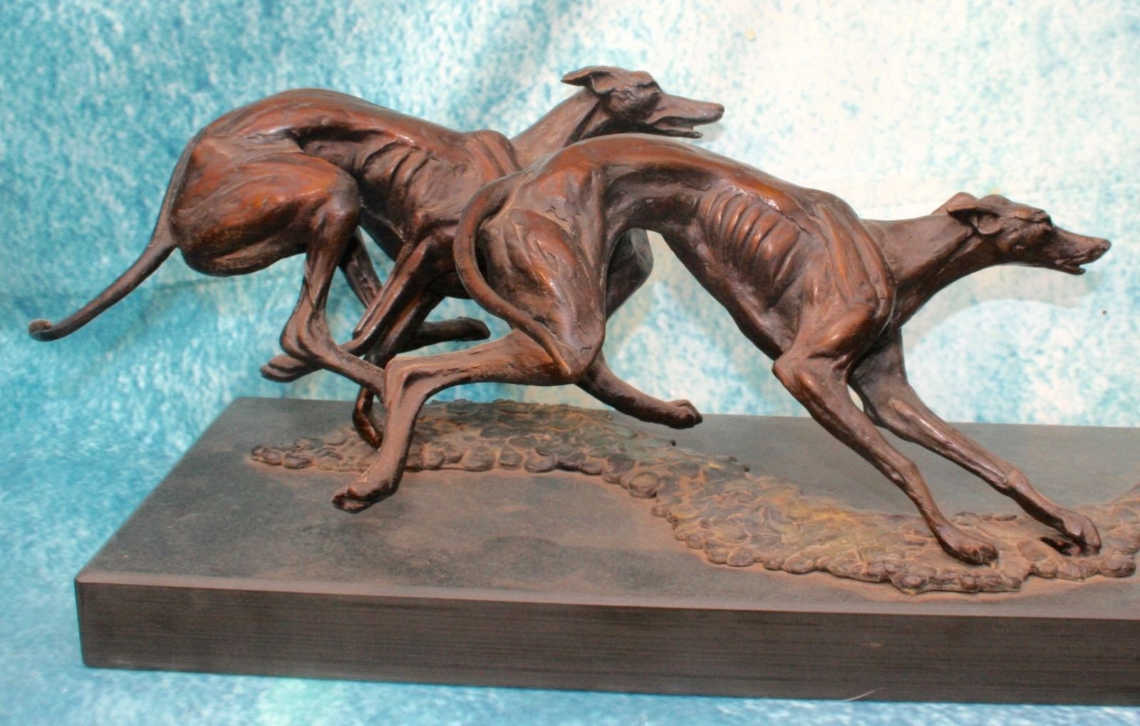 Big Running Lurcher Greyhound Dogs Lost Wax Bronze Signed by Sculptor ...