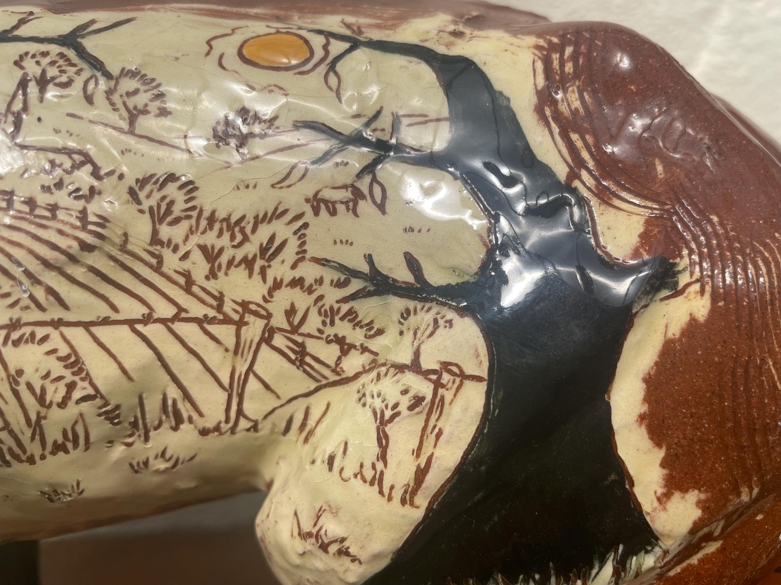 Large Studio Art Pottery Slipware Scrafitto Fox by Potter Sculptor ...