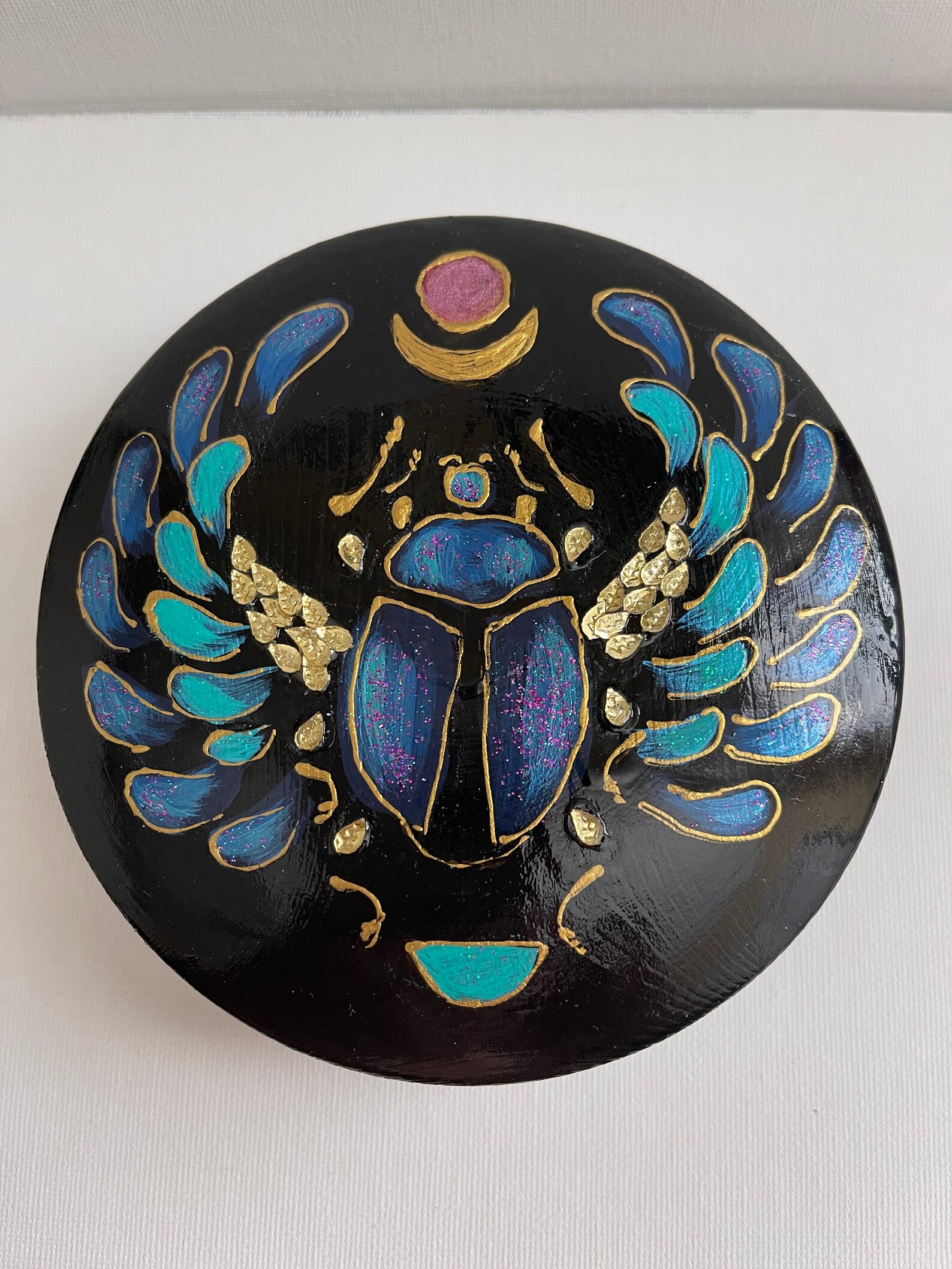 Egyptian Scarab Black Round Jewelry Box - Etsy
