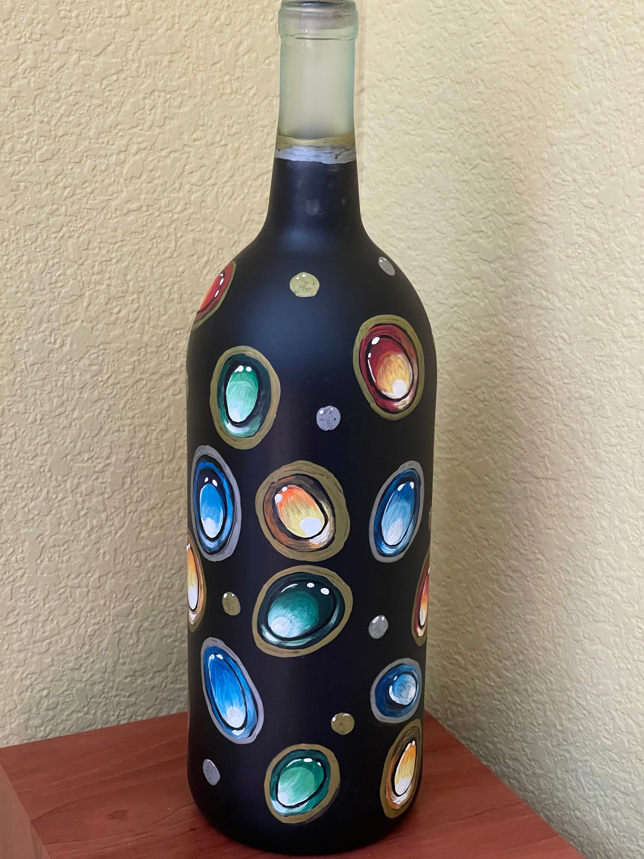 Gemstones on Black/hand Painted Bottle - Etsy