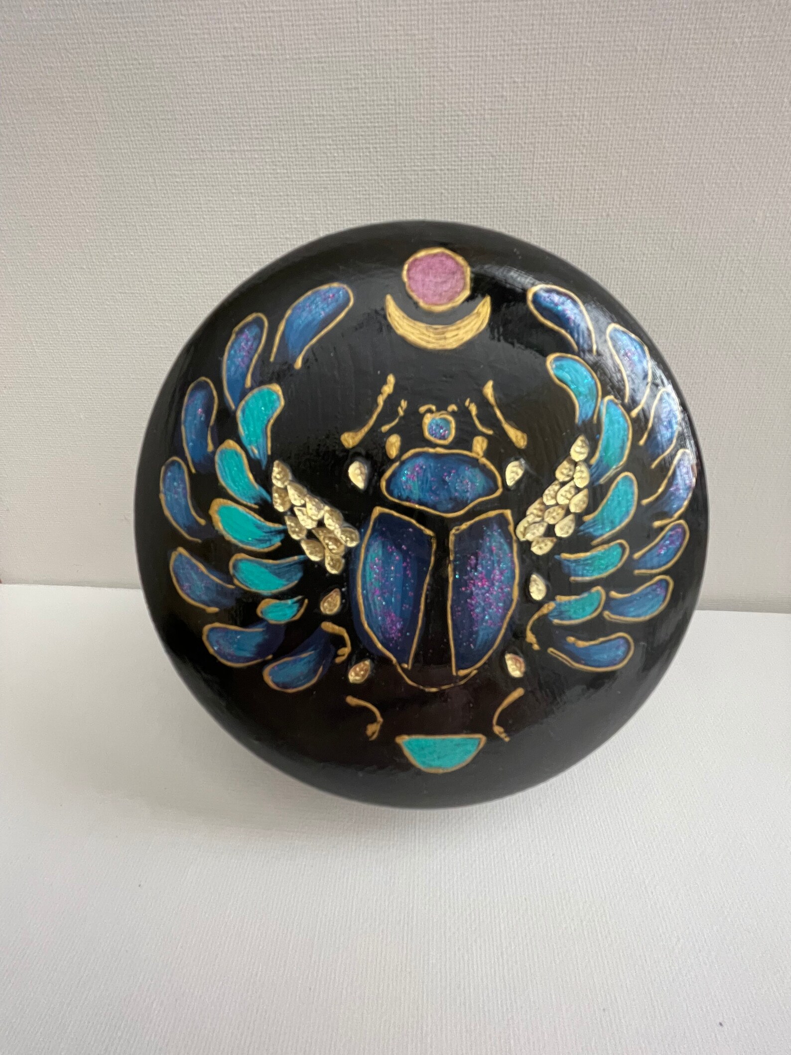 Egyptian Scarab Black Round Jewelry Box - Etsy