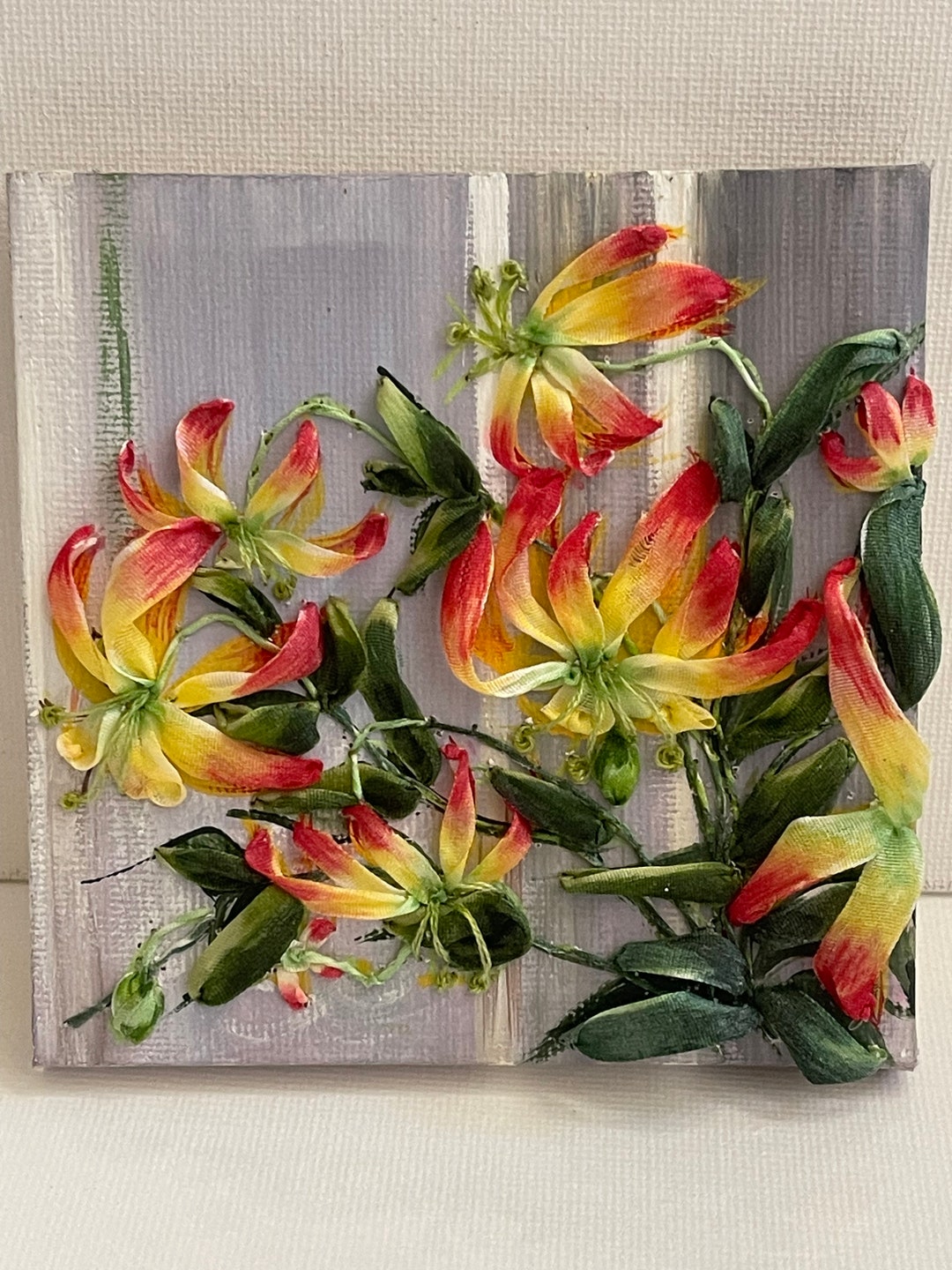 Glorious Lilies/silk Ribbons Embroidery/miniature Painting - Etsy
