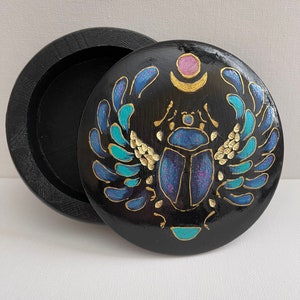 Egyptian Scarab Black Round Jewelry Box - Etsy