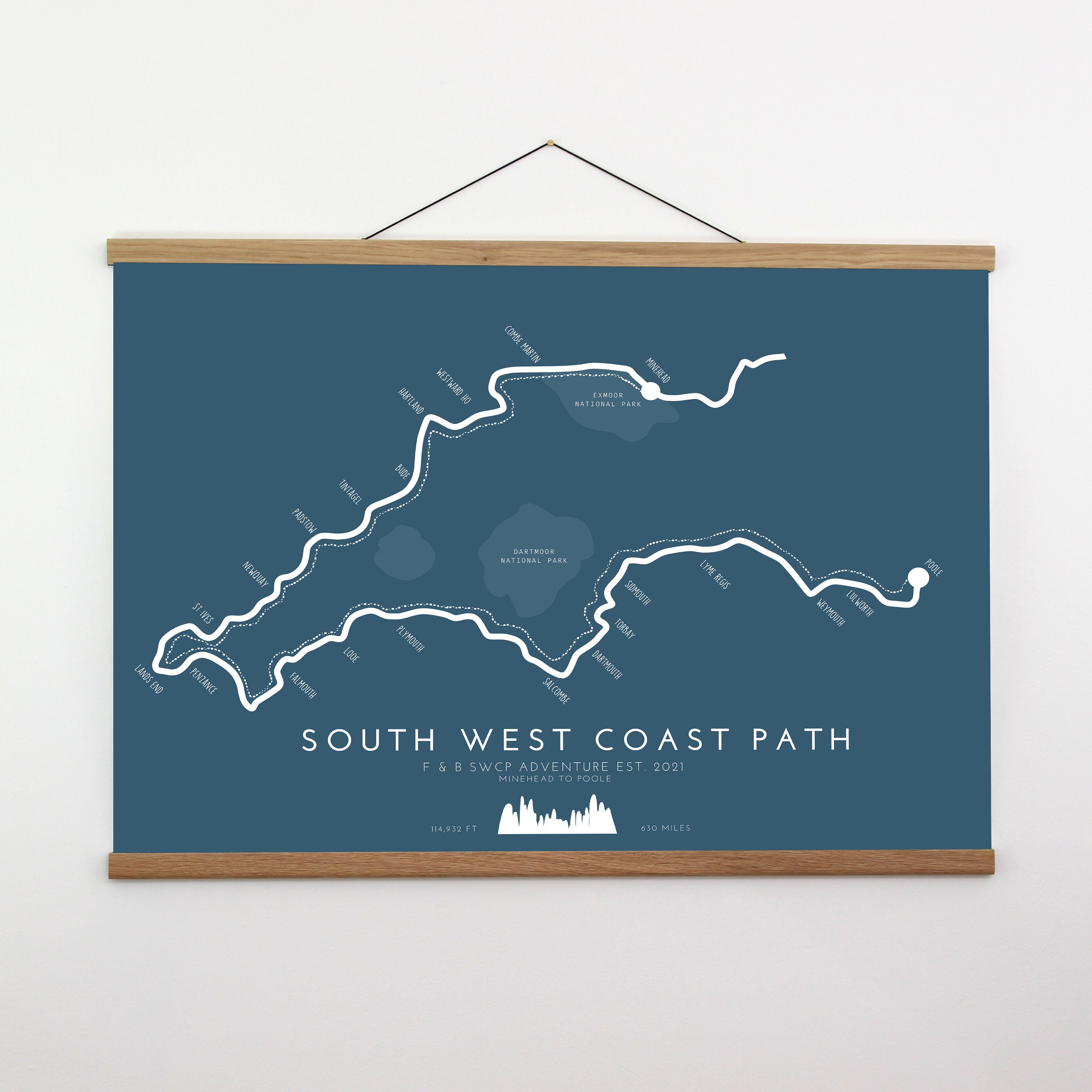 South West Coast Path Print South West Coastal Path Map Art - Etsy